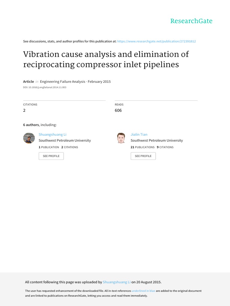 Vibration Cause Analysis and Elimination of Reciprocating Compressor ...