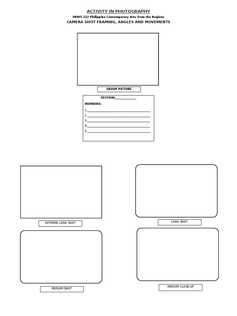 Activity in Photography: Camera Shot Framing, Angles and Movements | PDF