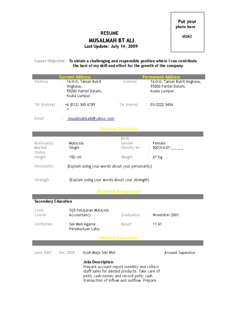 Musalmah BT Ali: Resume | PDF