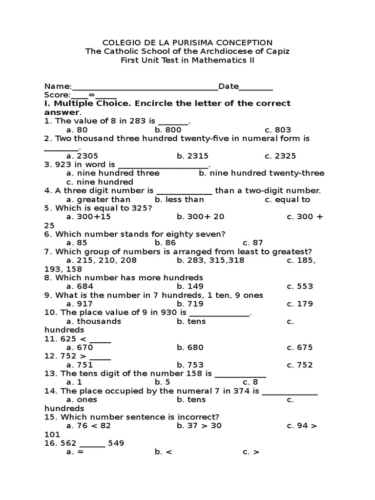 I. Multiple Choice. Encircle The Letter of The Correct Answer | PDF ...