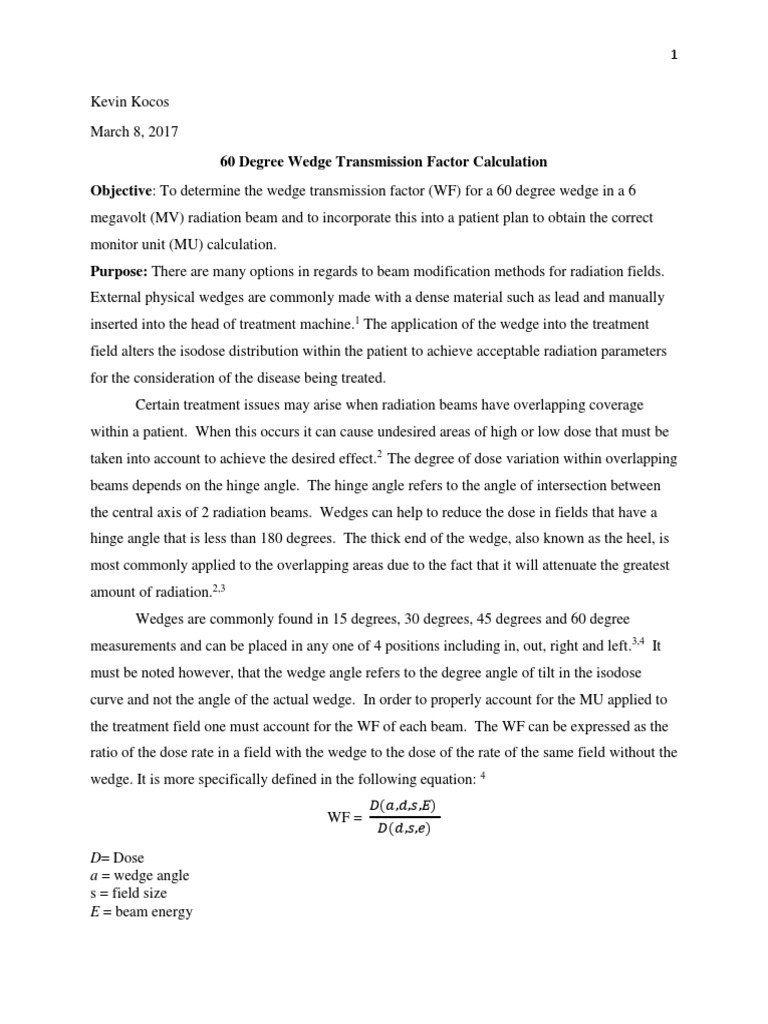 Wedge Transmission Factor Calculation - Kevin Kocos | PDF | Radiation ...