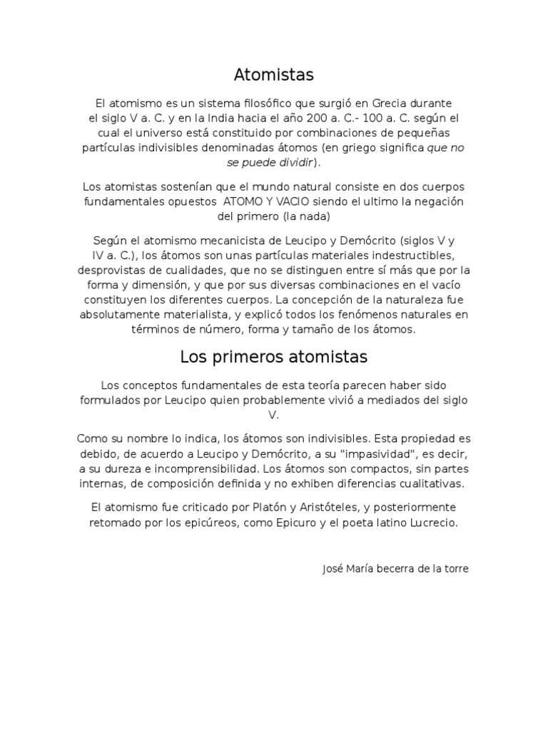 Atomistas | PDF | Filosofía