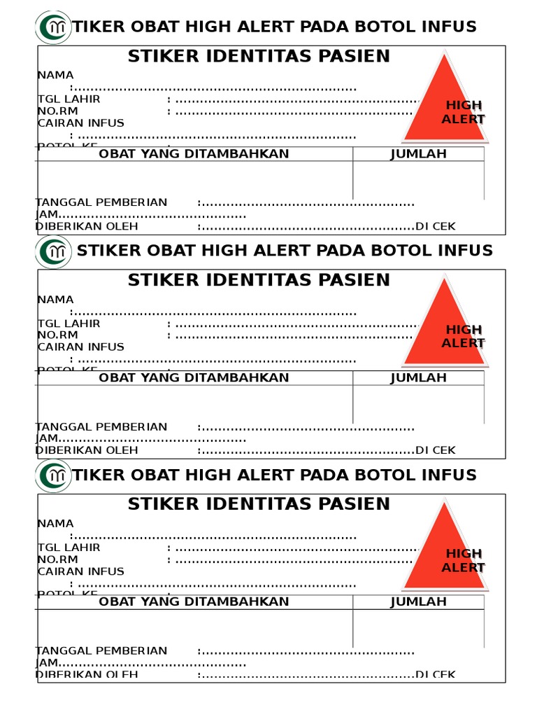Stiker Obat High Alert Pada Botol Infus | PDF