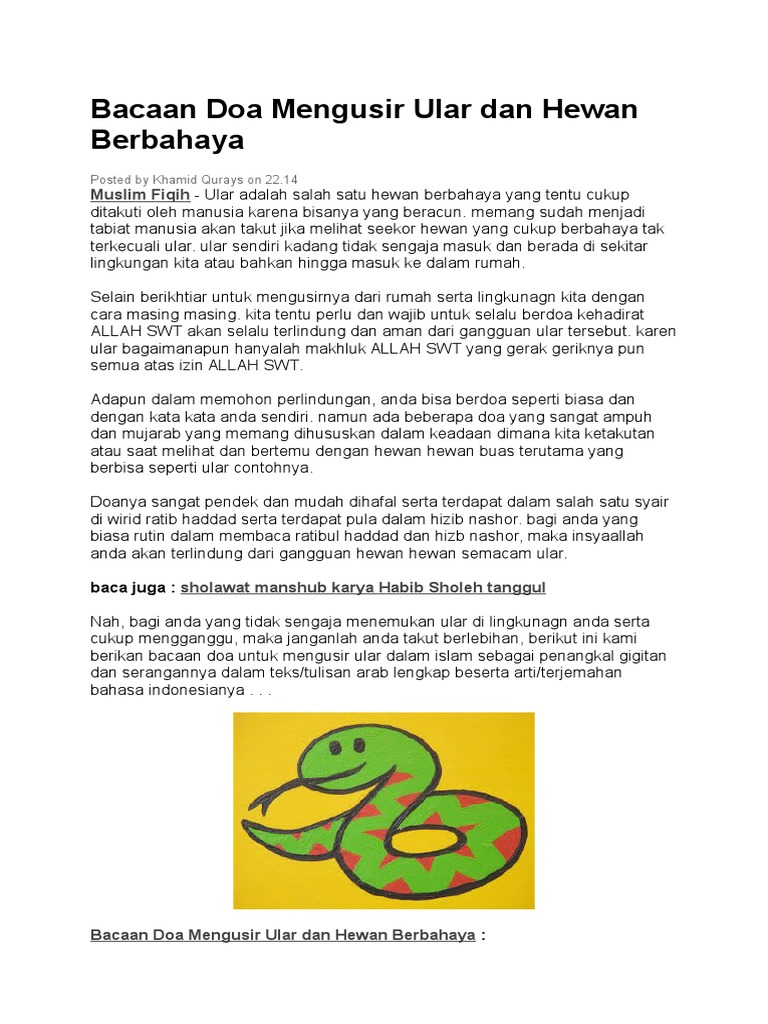 Bacaan Doa Mengusir Ular Dan Hewan Berbahaya | PDF