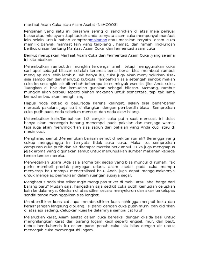 Manfaat Asam Cuka Atau Asam Asetat | PDF