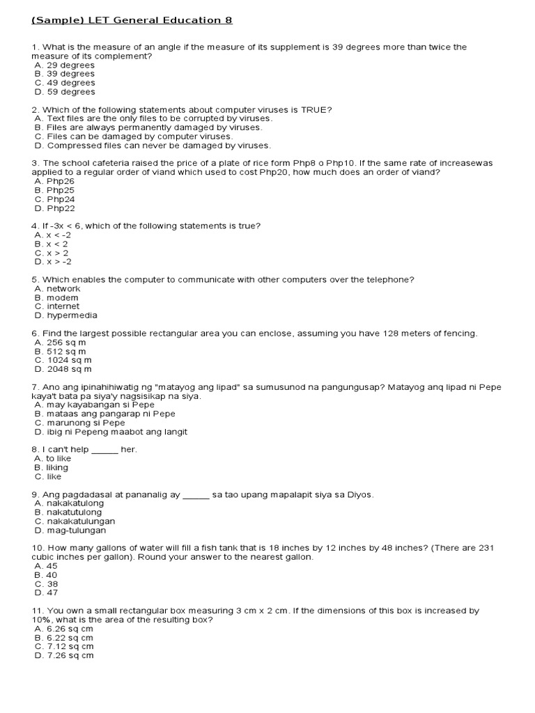 (Sample) LET General Education 8 | Download Free PDF | Sun | Taxes