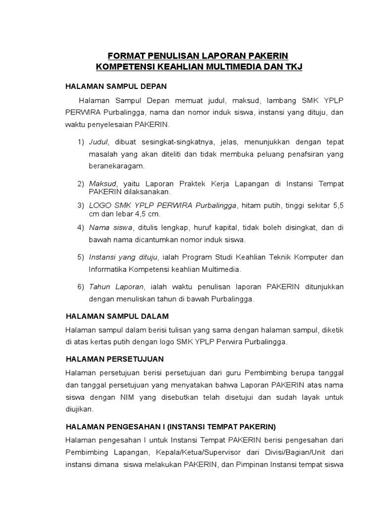 Format Penulisan Laporan PKL | PDF