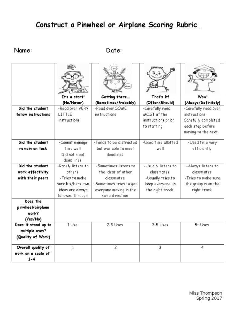 Construct A Pinwheel or Airplane Scoring Rubric - 2 | PDF