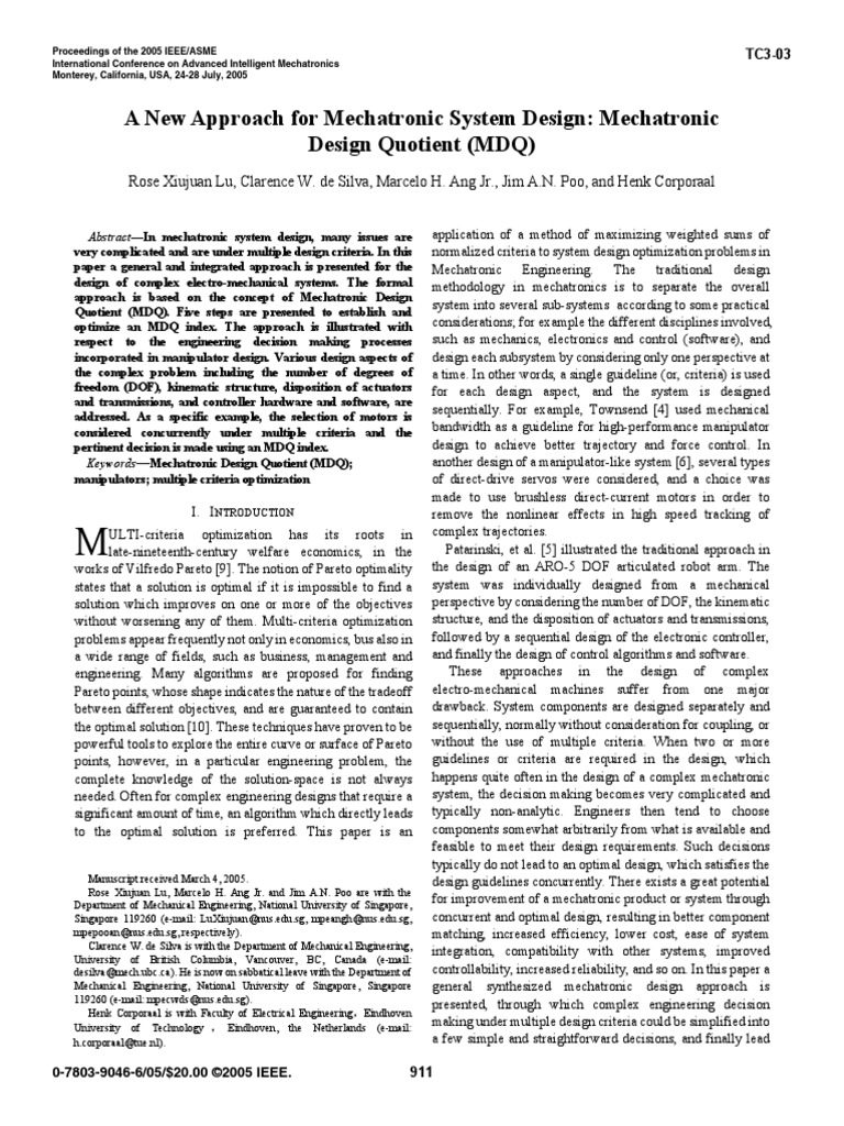 A New Approach For Mechatronic System Design: Mechatronic Design Quotient (MDQ) | PDF ...