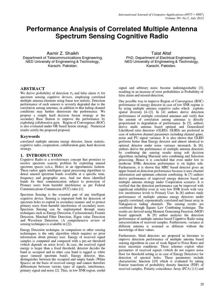IJCA Paper PDF | PDF | Cognitive Radio | Signal To Noise Ratio