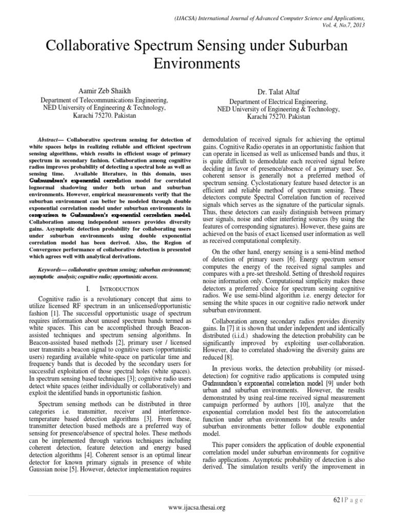 Collaborative Spectrum Sensing Under Suburban Environments PDF | PDF | Cognitive Radio ...