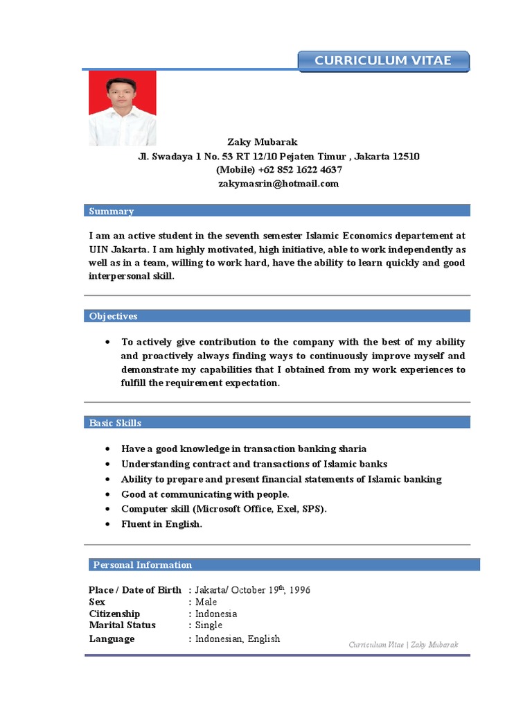 Curriculum Vitae - Zaky Mubarak | PDF | Sharia | Curriculum