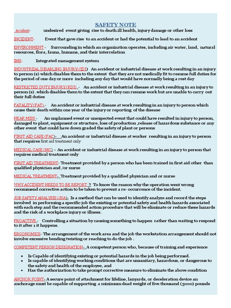 Safety Note | PDF | Nature | Labour
