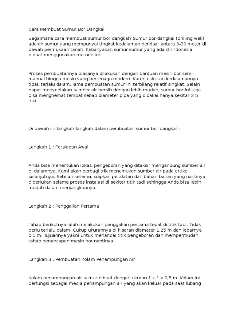 Cara Membuat Sumur Bor Dangkal | PDF