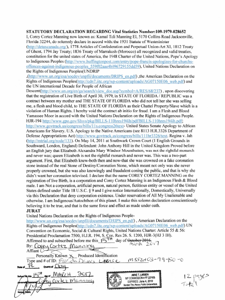 Manning El Statutory Declaration | PDF | Epistle To Philemon | Vatican City