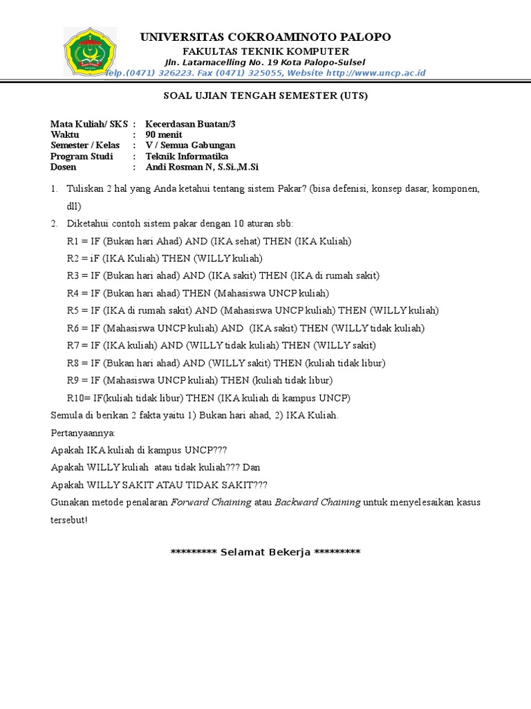 SOAL UTS Kecerdasan Buatan | PDF
