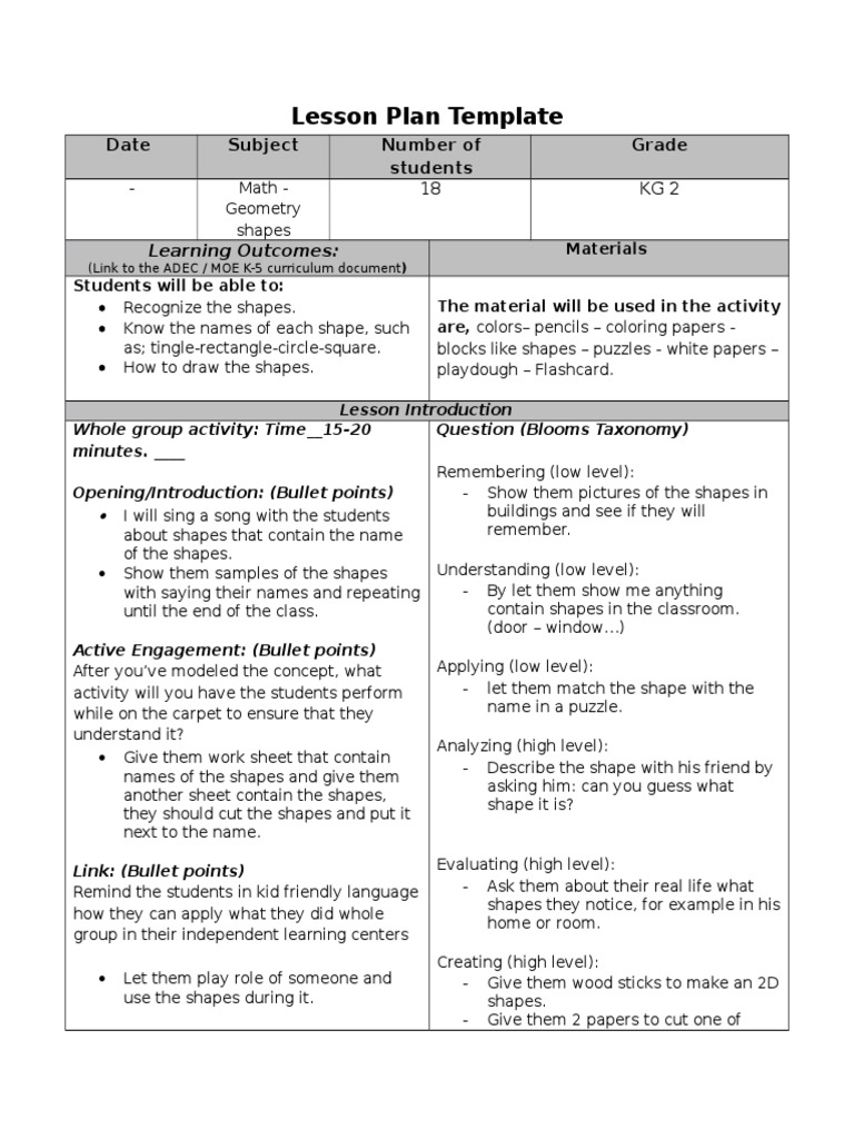 Lesson Plan - Shapes | PDF | Shape | Lesson Plan