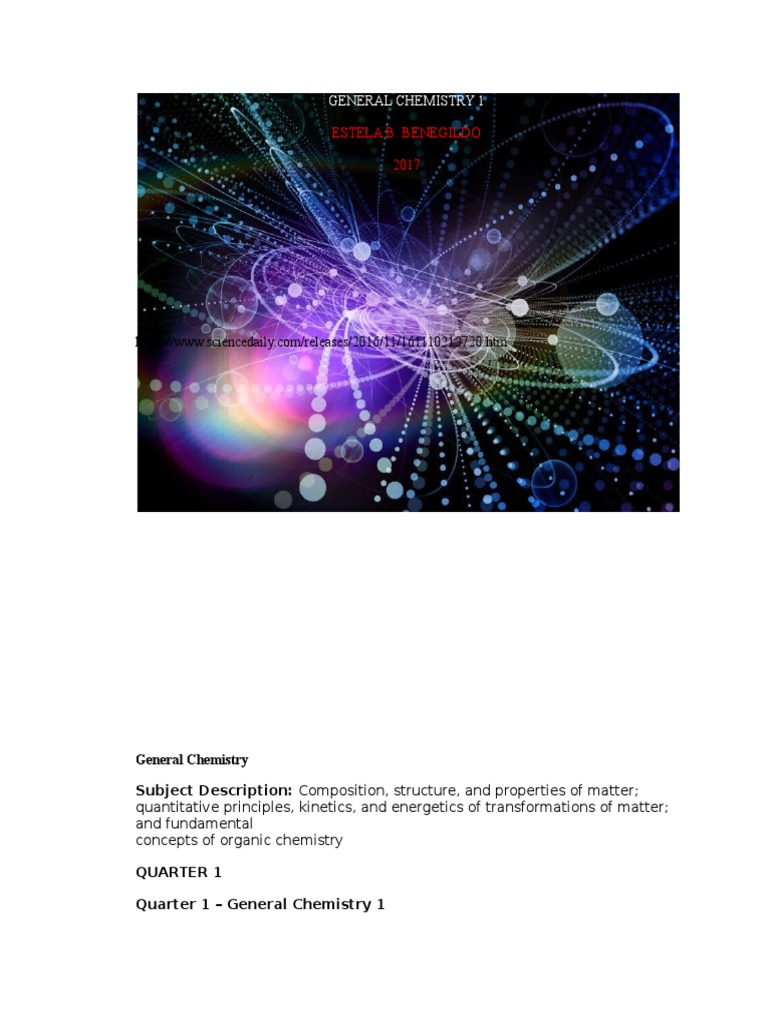 General Chemistry 1 Grade 11 Book (Mine) | PDF | Particle | Matter
