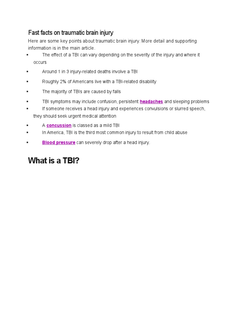 Fast Facts On Traumatic Brain Injury | PDF | Traumatic Brain Injury ...