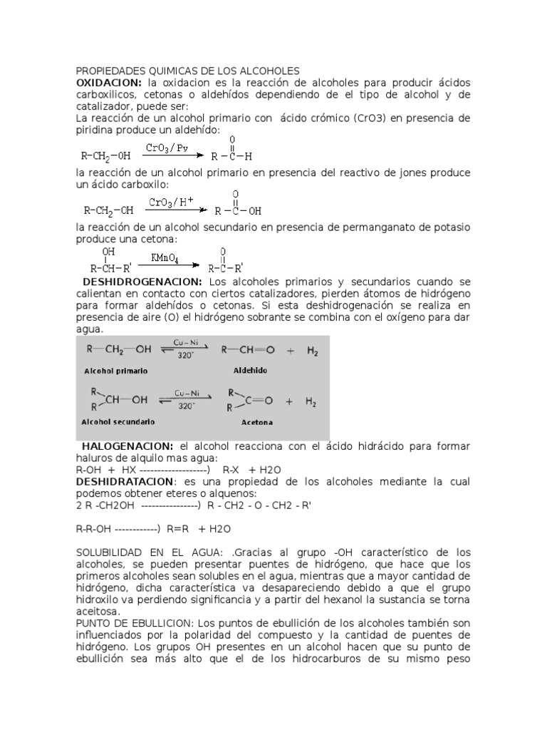 Propiedades Quimicas de Los Alcoholes | PDF | Alcohol | Alcano