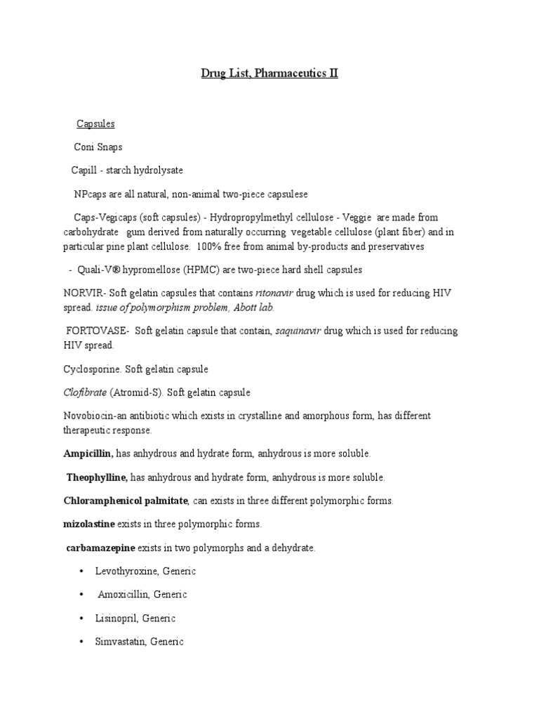 Drug List, Pharmaceutics II: Clofibrate (Atromid-S) - Soft Gelatin ...