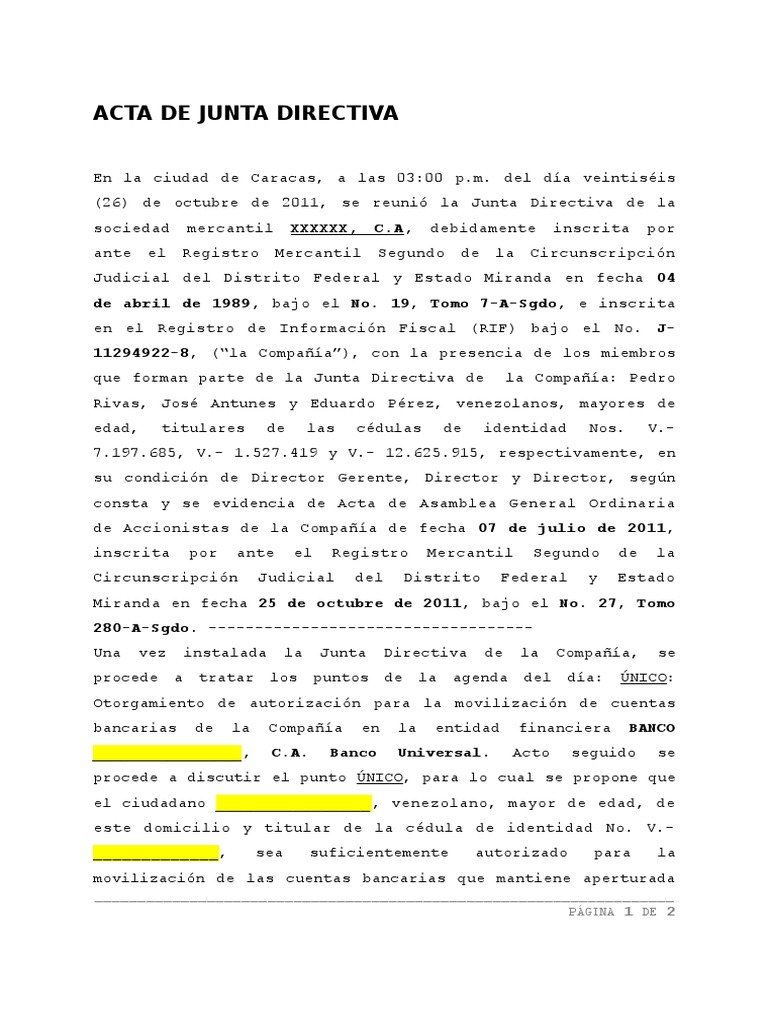 Acta de Junta Directiva | PDF | Gobierno