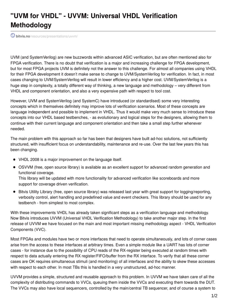 Bitvis - no-uVM For VHDL - UVVM Universal VHDL Verification Methodology | PDF | Vhdl | Field ...