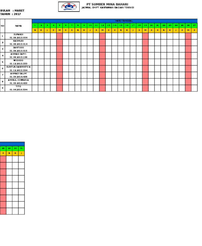Shift Schedule for Technicians - March 2017 | PDF