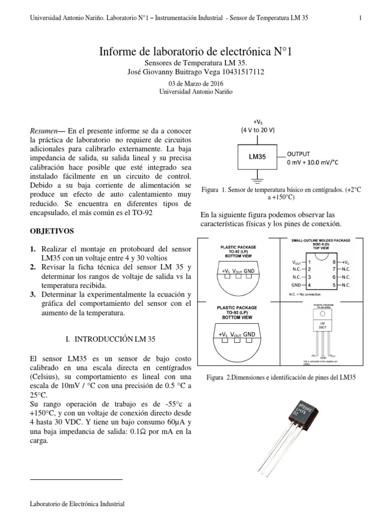 Informe de Instrumentacion Sensor de Temperatura LM35 | PDF | Par termoeléctrico | Electrónica