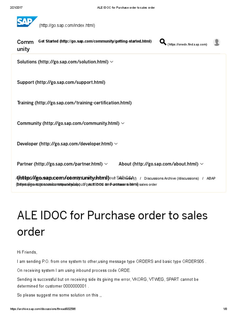 ALE IDOC For Purchase Order To Sales Order | PDF | Computer Engineering ...