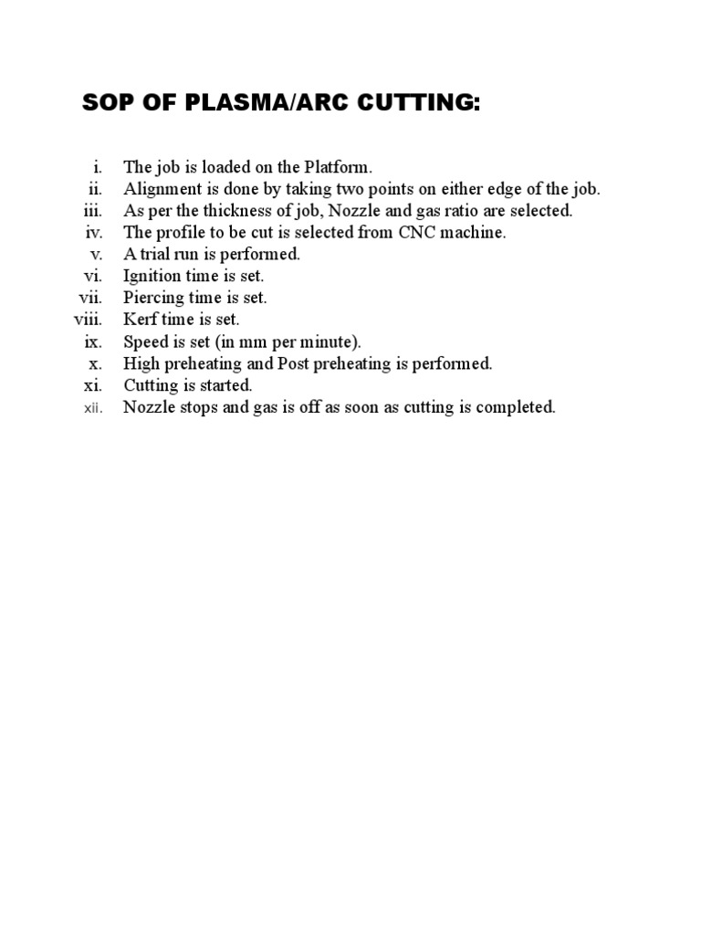 Sop of Plasma/Arc Cutting | PDF