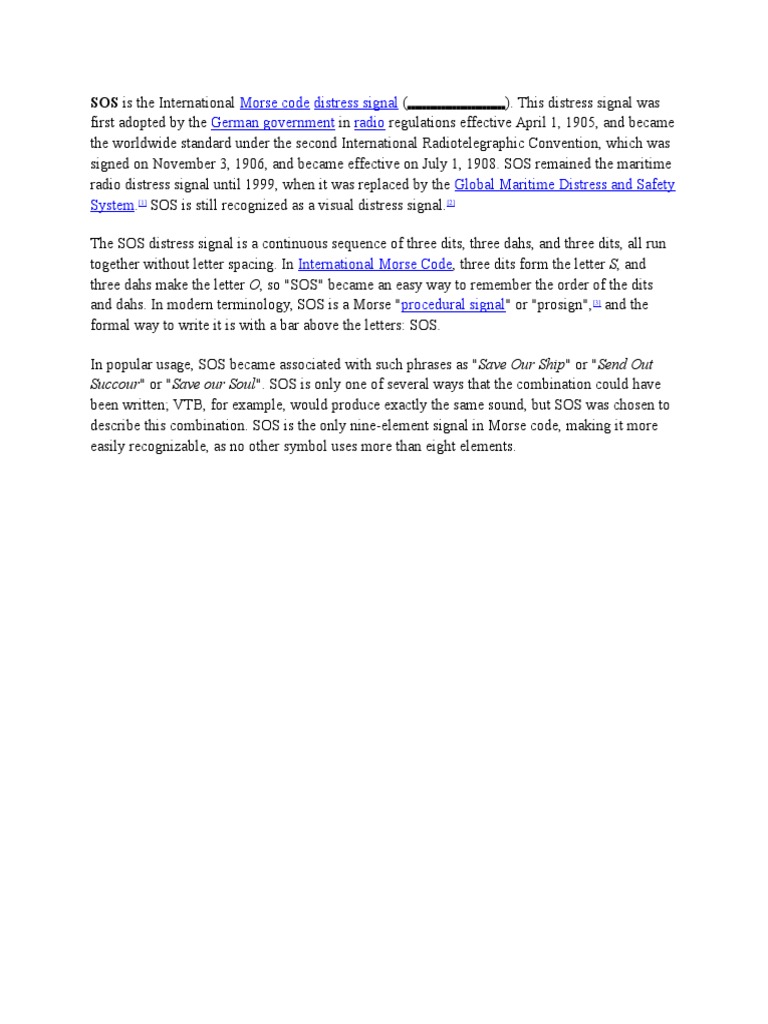SOS Is The International: Morse Code Distress Signal German Government ...