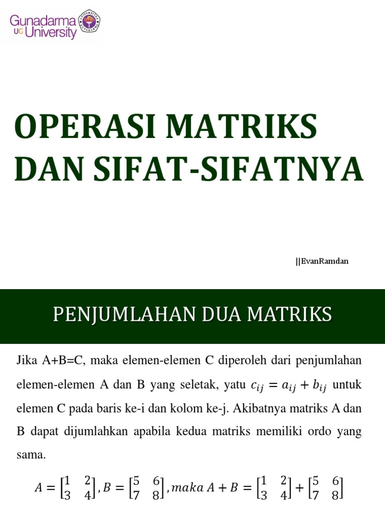13 Operasi Matriks Dan Sifat-Sifatnya | PDF