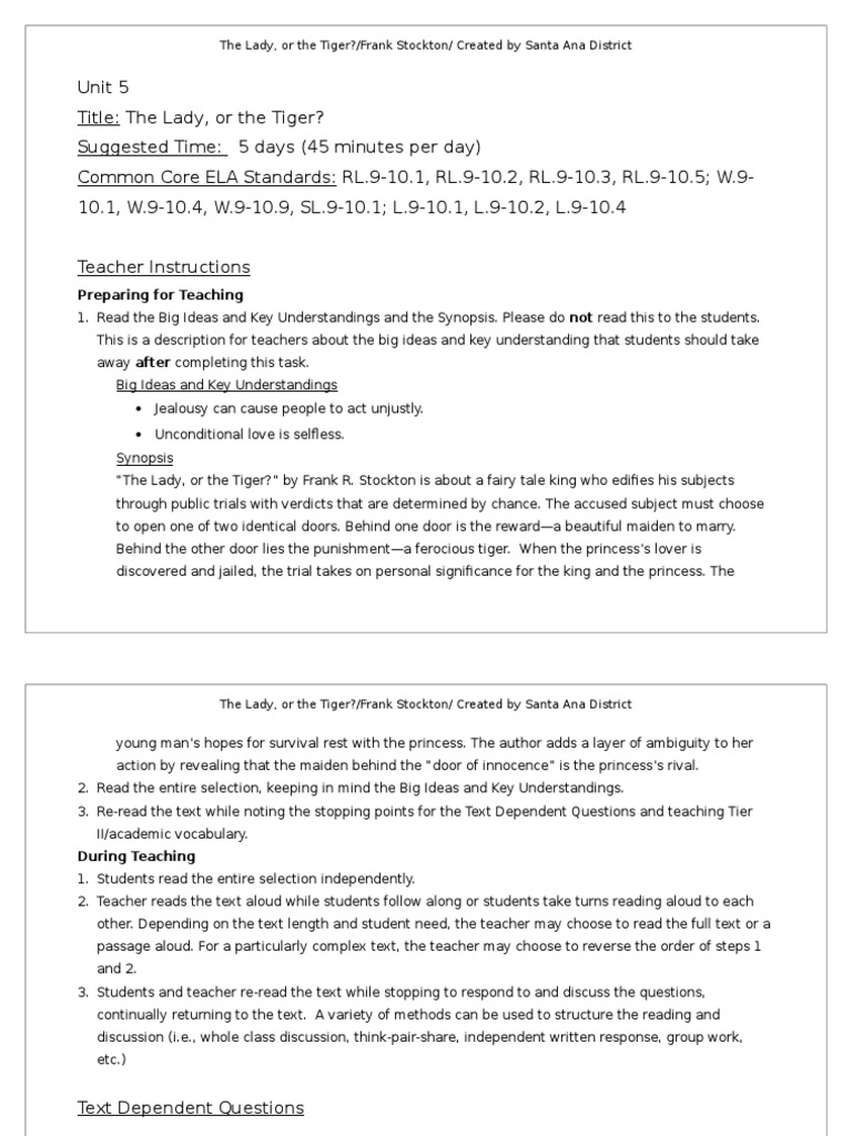 Teaching "The Lady, or the Tiger?" | PDF | Justice | Crime & Violence