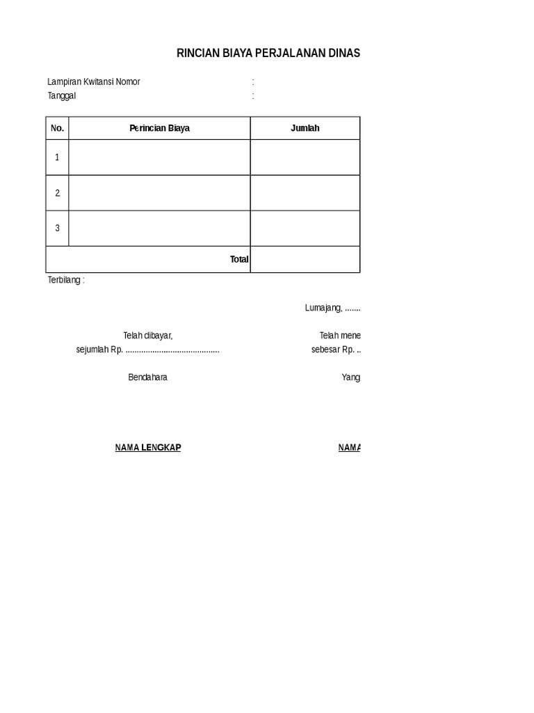 Rincian Biaya Perjalanan Dinas | PDF