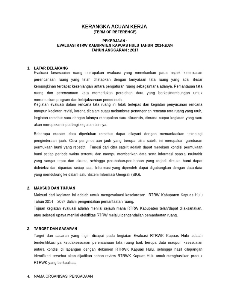 Kerangka Acuan Kerja (Kak-Tor) | PDF