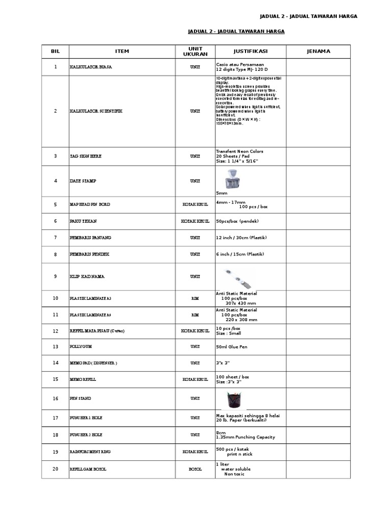 Jadual 2 - Jadual Tawaran Harga | PDF