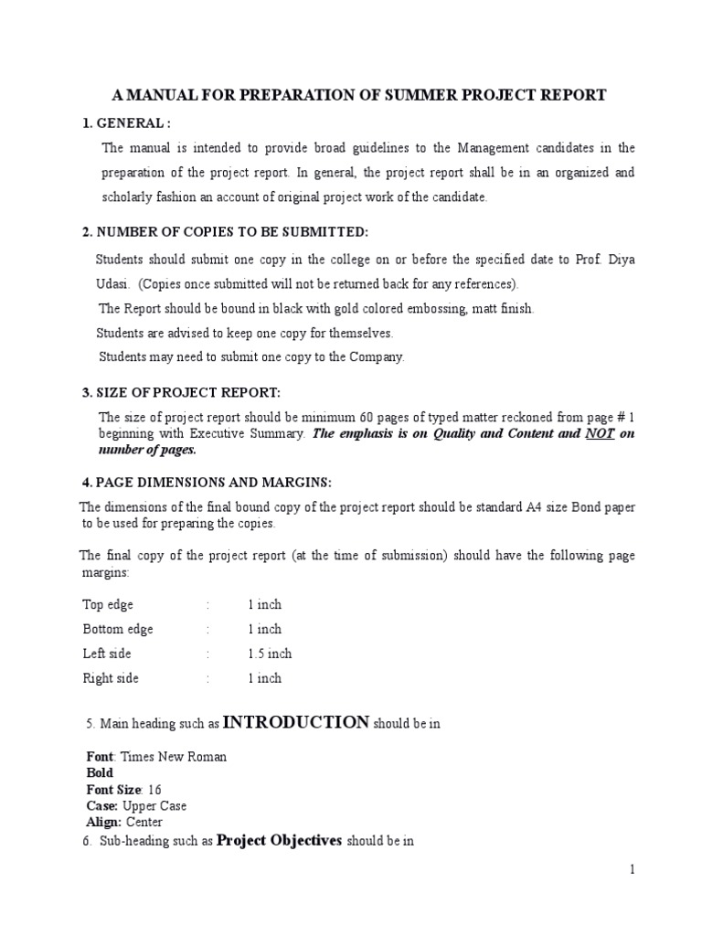 A Manual For Preparation of Summer Project Report: 1. General | PDF ...