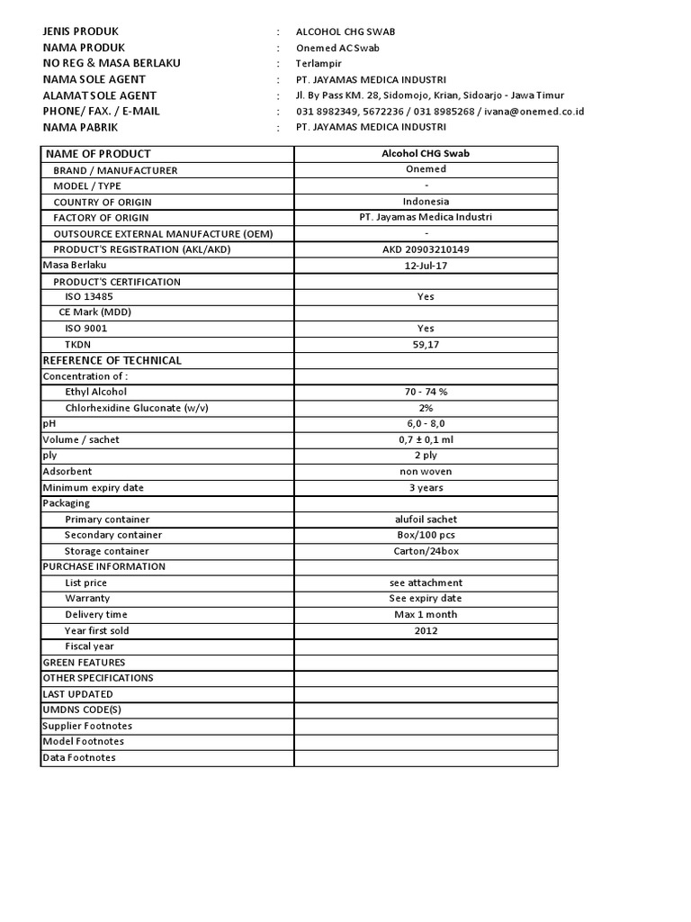 Spesifikasi AC Swabs | PDF