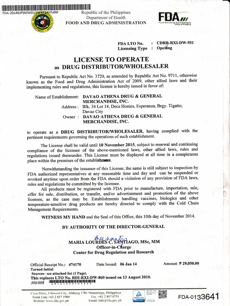 LTO 1st page (1) | Food And Drug Administration | License
