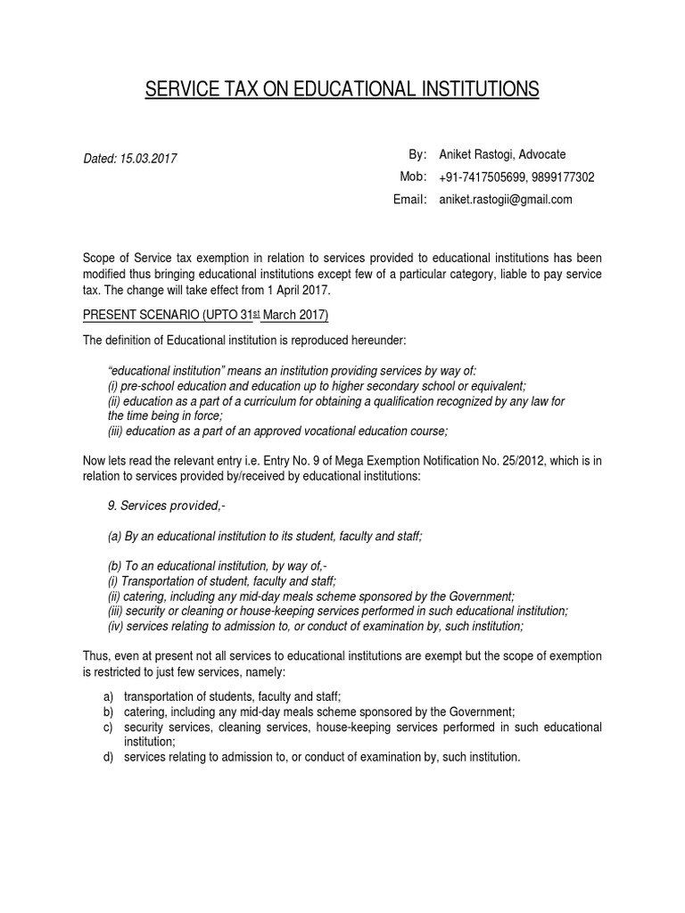 Service Tax Changes for Educational Institutions | PDF | Secondary ...