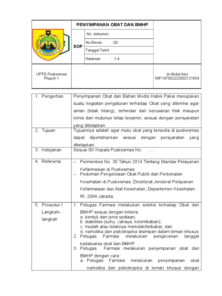 SOP 11 Penyimpanan Obat Dan BMHP | PDF