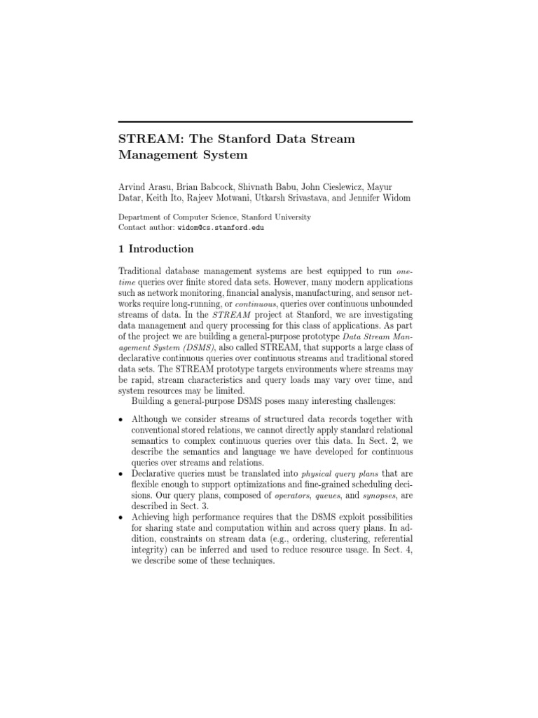 STREAM The Stanford Data Stream Management System | PDF | Databases | Scheduling (Computing)
