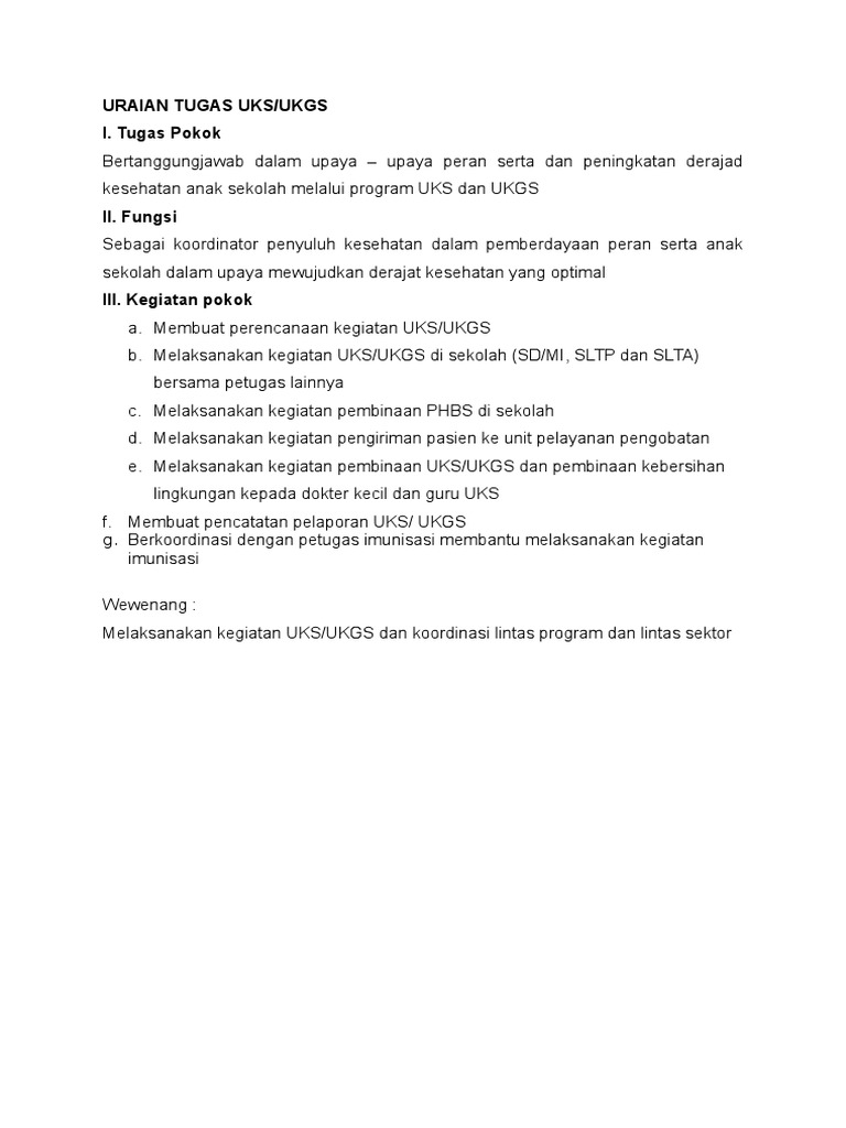 Uraian Tugas Uks Dan Ukgs | PDF | Pengembangan Diri | Kesehatan Holistik