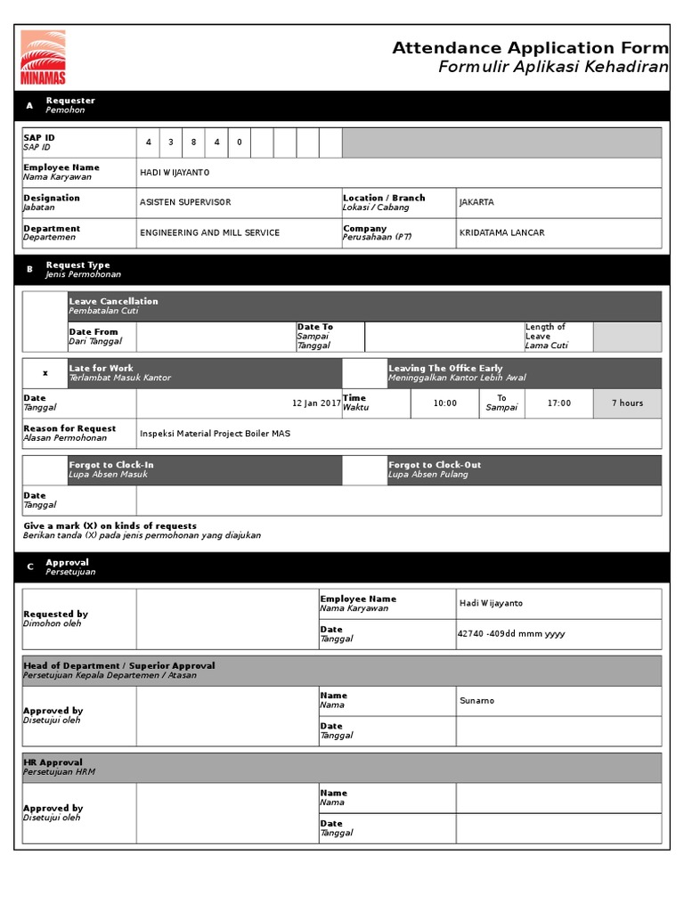 Attendance Application Form: Formulir Aplikasi Kehadiran | PDF