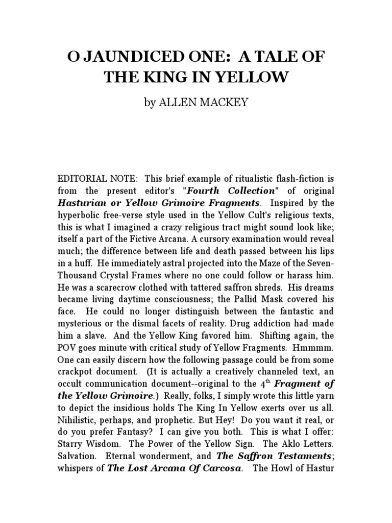 O Jaundiced One - A Tale of The King in Yellow by Allen Mackey | PDF ...
