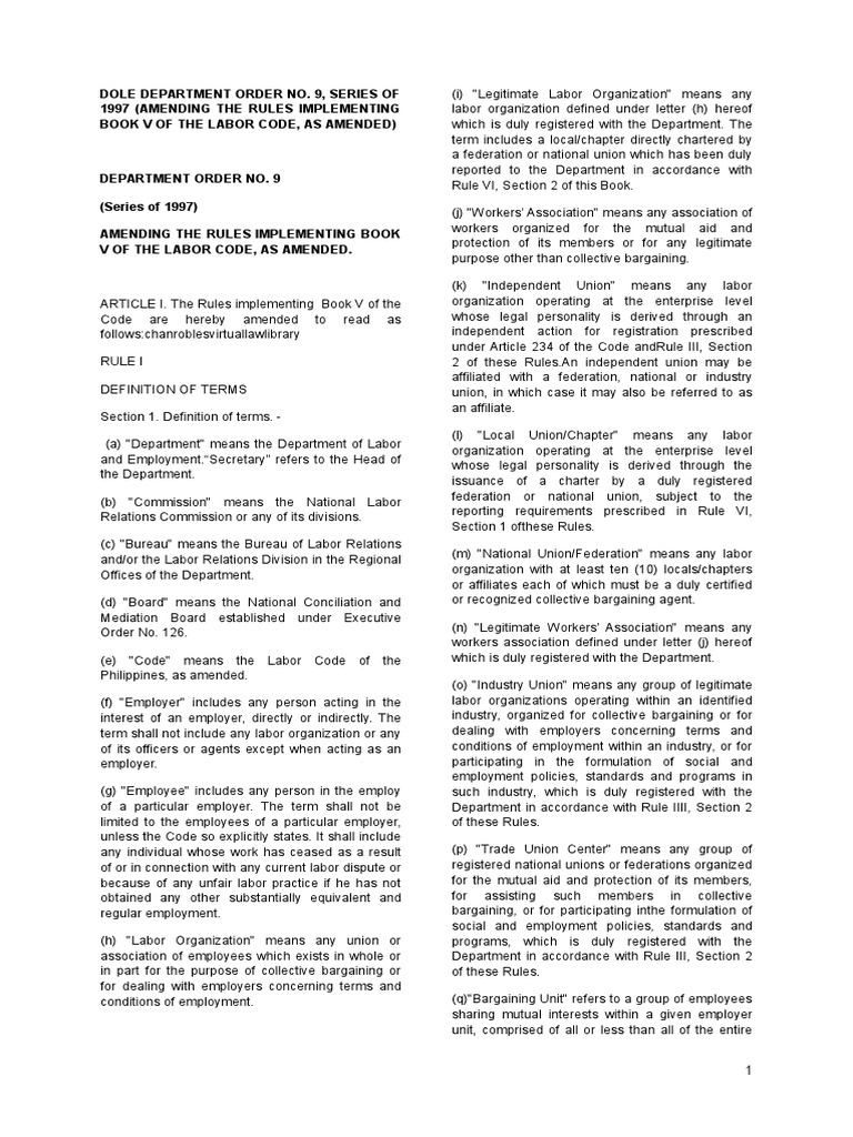 Dole Department Order No 9, Series of 1997 | PDF | Trade Union ...