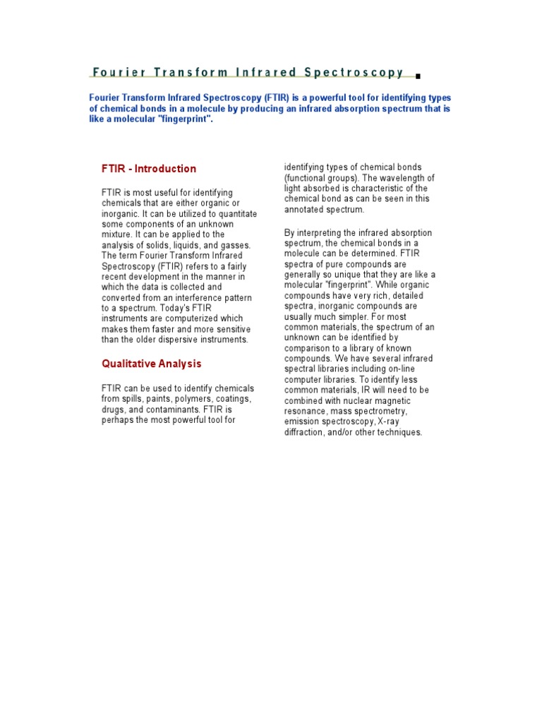 FTIR - Introduction | PDF | Infrared Spectroscopy | Fourier Transform ...