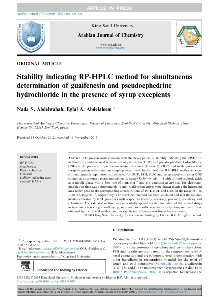 Stability Indicating RP-HPLC Method For Simultaneous Determination of Guaifenesin and ...