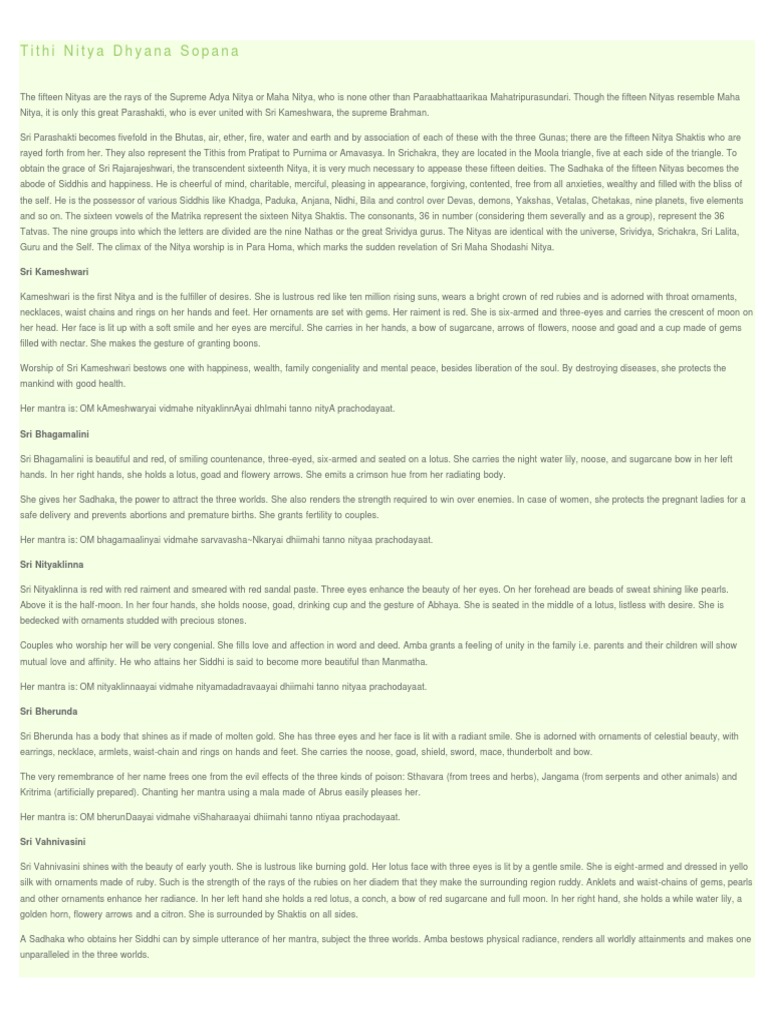 Tithi Nitya Dhyana Sopana | PDF | Mantra | Indian Religions